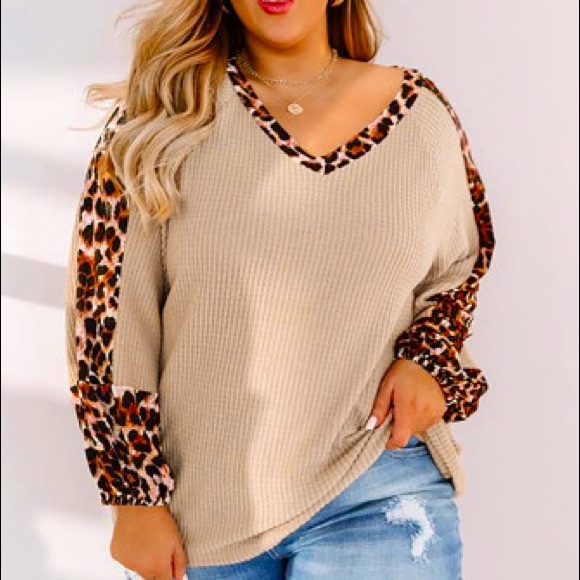 Tops | Last Tan Waffle Leopard Top | Poshmark